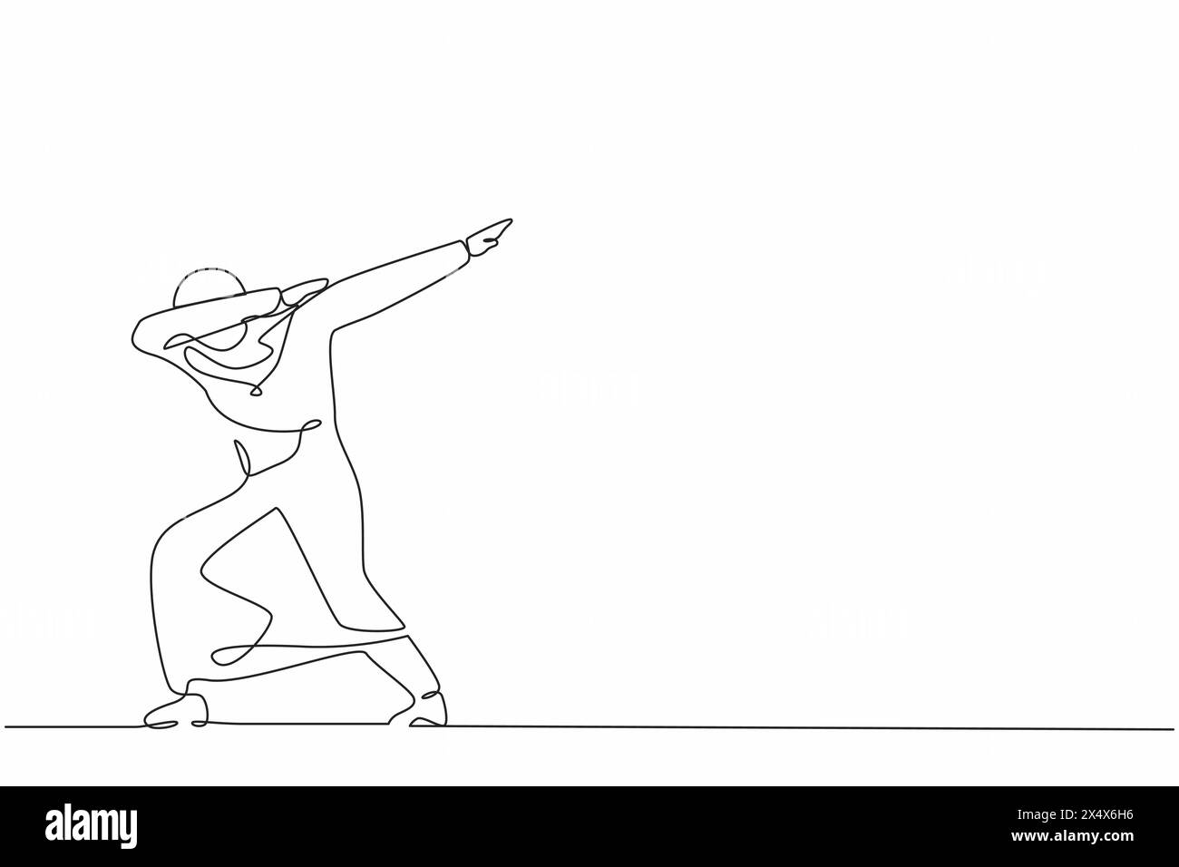 Single continuous line drawing happy Arab businesswoman standing with ...