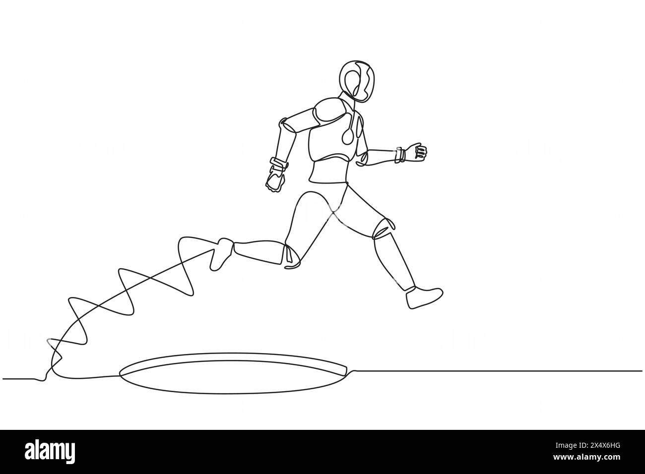 Continuous one line drawing robot jumping through the hole, metaphor to ...