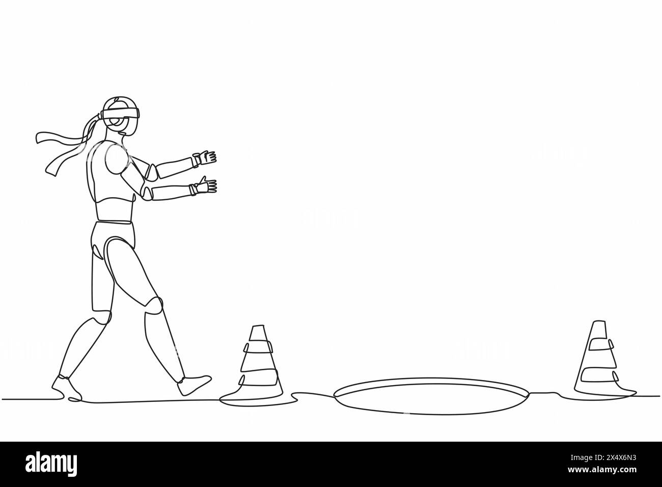 Continuous one line drawing robot runs to business trap. Blind ... Continuous one line drawing robot runs to business trap. Blind ...