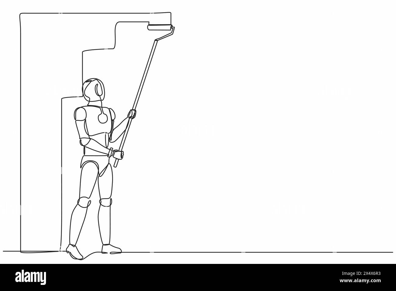 Single one line drawing robot painter decorator repairman people at ...