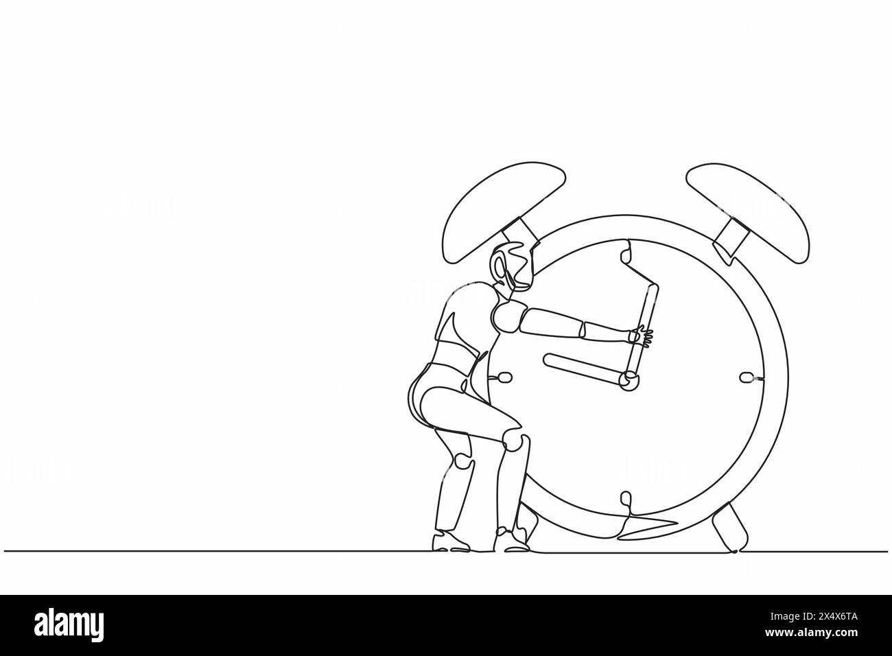 Continuous one line drawing robots hugging huge alarm clock. Modern ... Continuous one line drawing robots hugging huge alarm clock. Modern ...