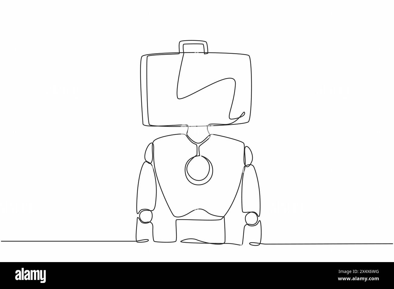 Continuous one line drawing robot with briefcase instead of head. Future technology development ...