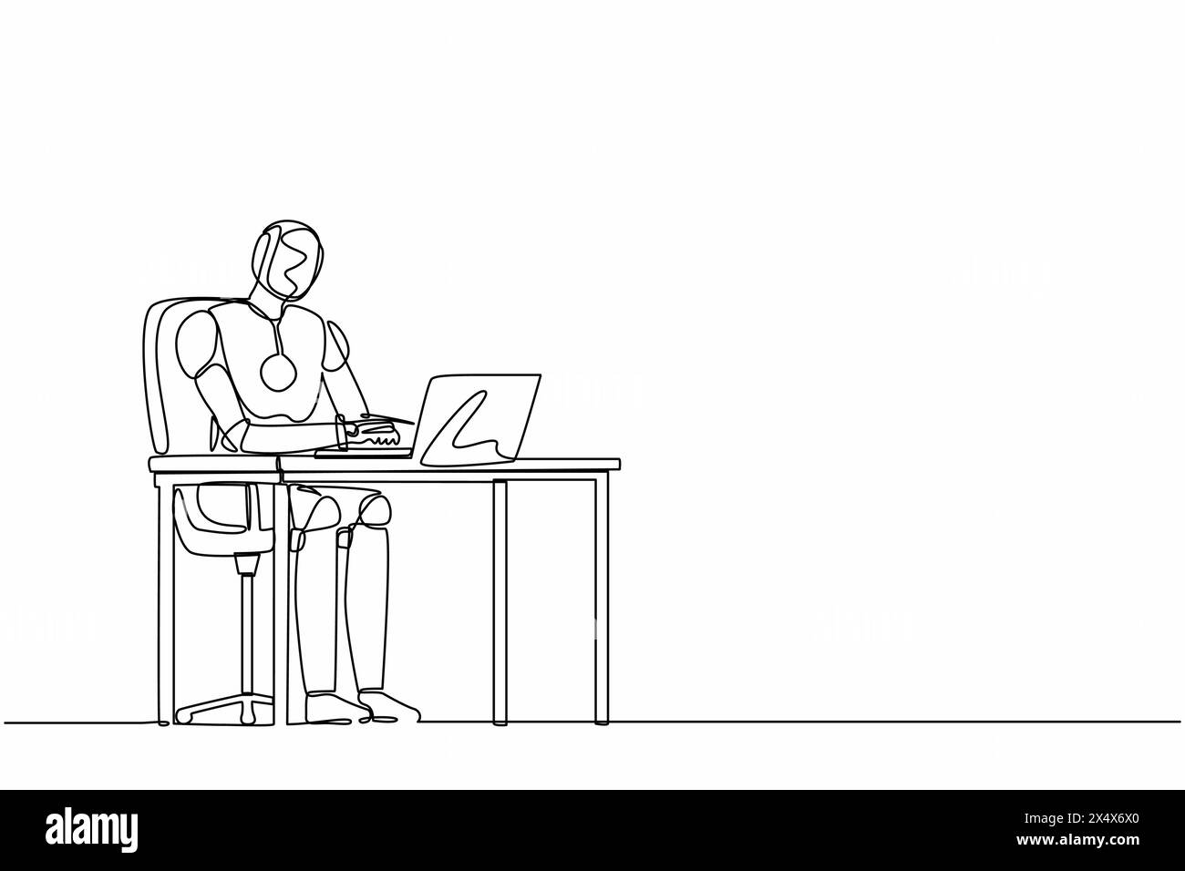 Continuous one line drawing robot working, typing and sending messages ...