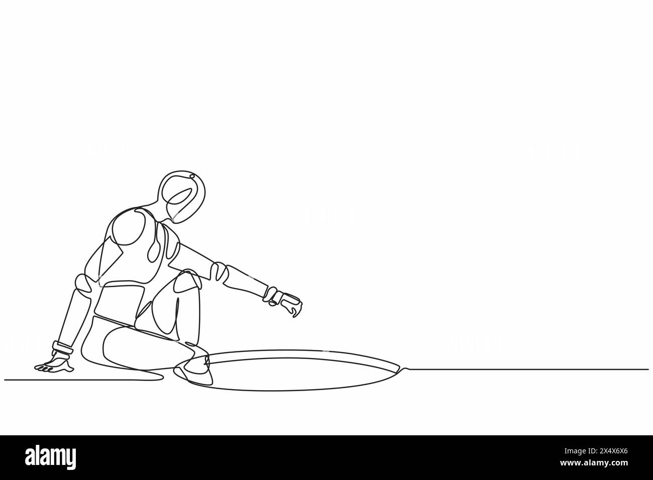 Single one line drawing robot descends into the hole. Future technology ...