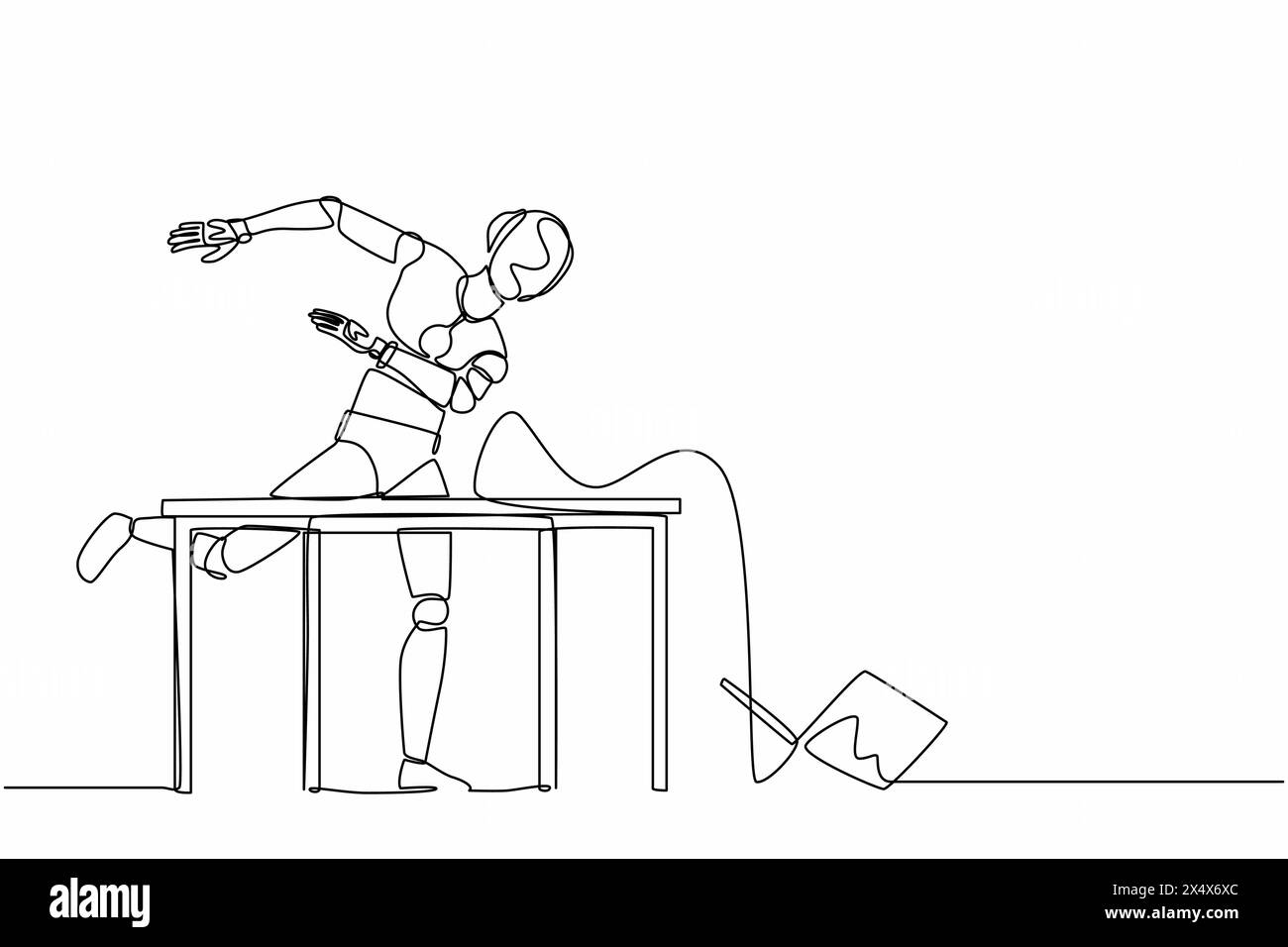 Continuous one line drawing frustrated robot is angry and throwing ...