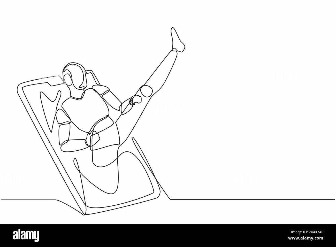 Single continuous line drawing robots come out from cellular phone with ...