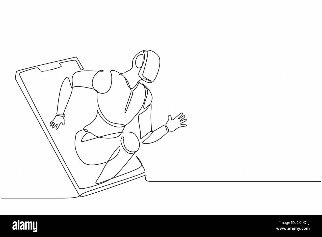 Single continuous line drawing robots come out from cellular phone with ...