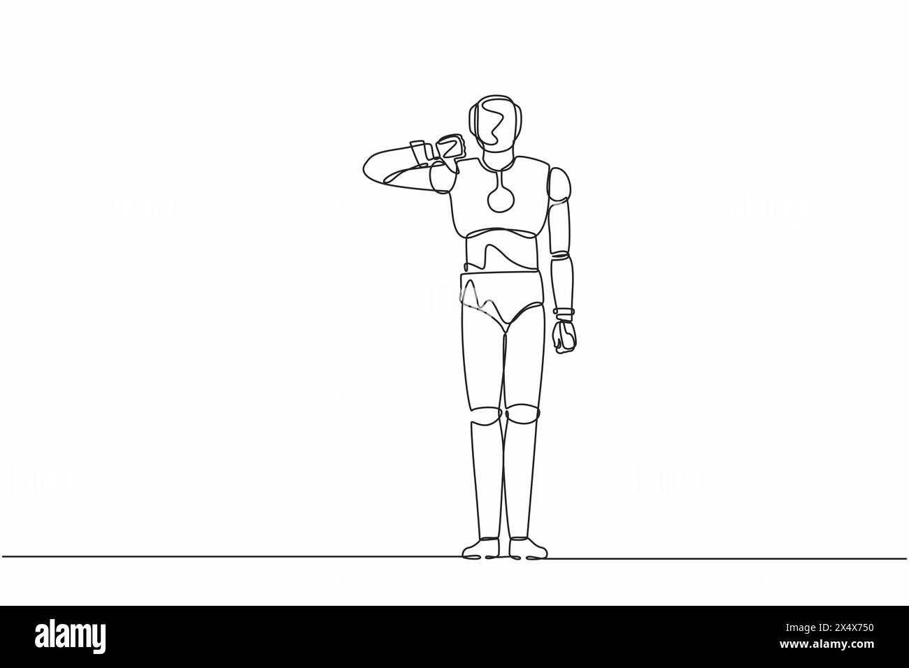 Single continuous line drawing robot showing thumbs down sign gesture ...