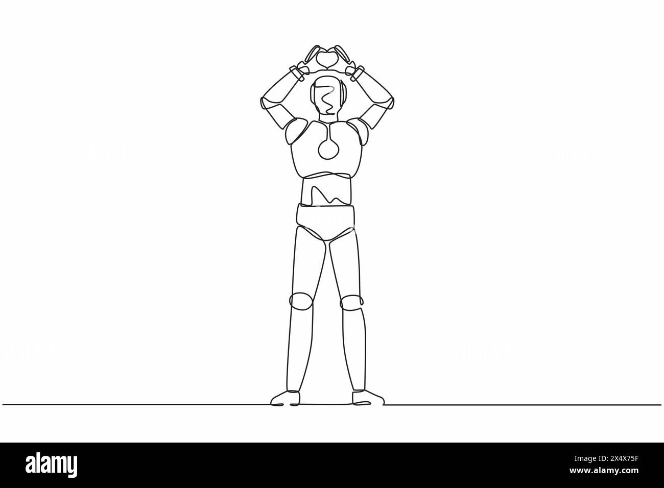 Single continuous line drawing robot making or gesturing heart symbol ...