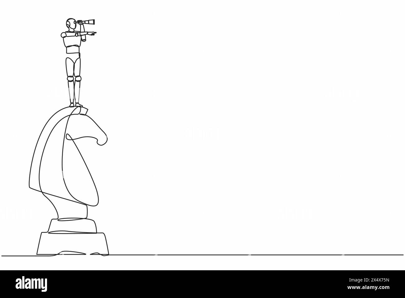 Single continuous line drawing robots on top of big horse chess piece ... Single continuous line drawing robots on top of big horse chess piece ...