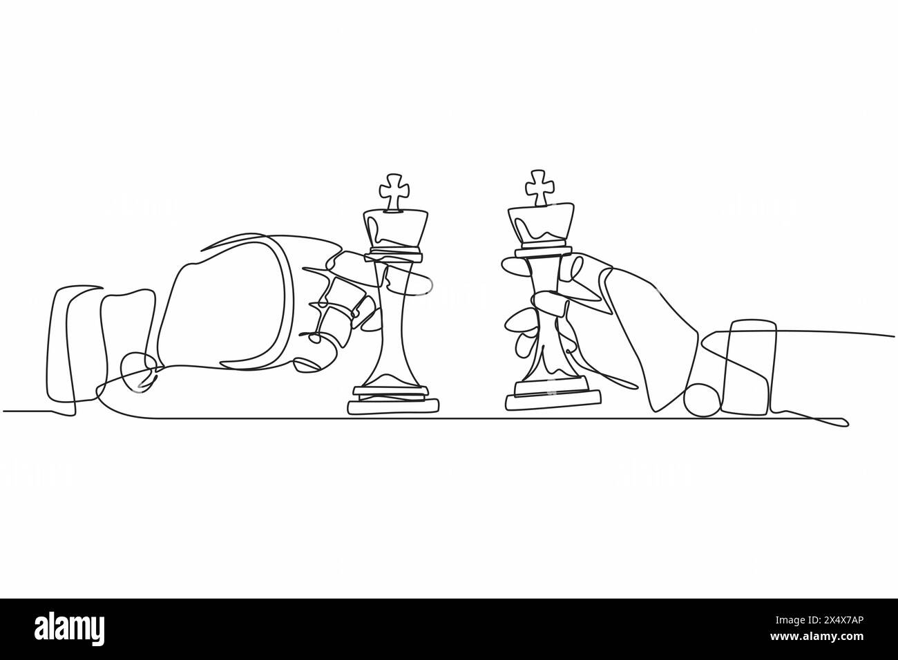 Single continuous line drawing robots hands holding king chess piece ... Single continuous line drawing robots hands holding king chess piece ...