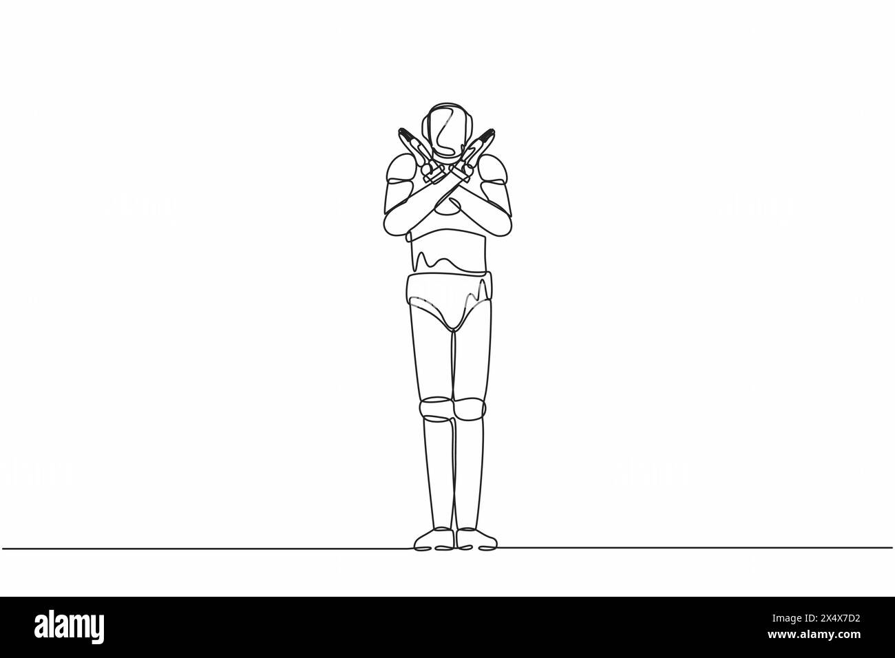 Single one line drawing robot crossing arms and saying no gesture ... Single one line drawing robot crossing arms and saying no gesture ...