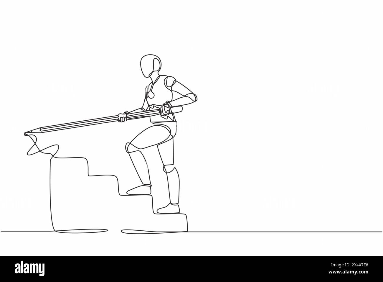 Continuous one line drawing robot use huge pencil to draw rising up ...