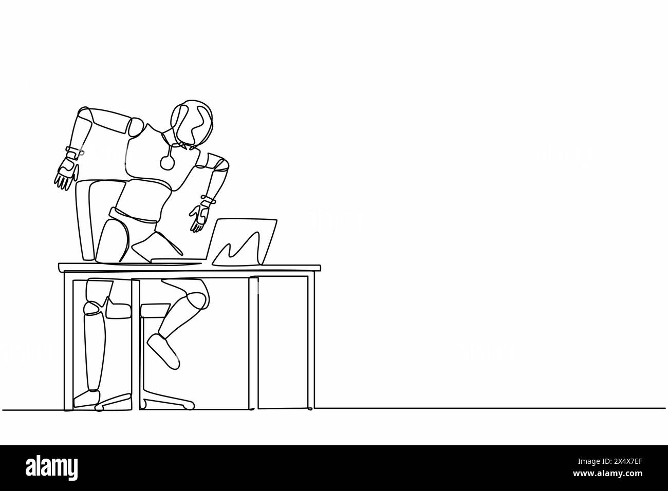 Single one line drawing frustrated robot shouting screen laptop on his ...