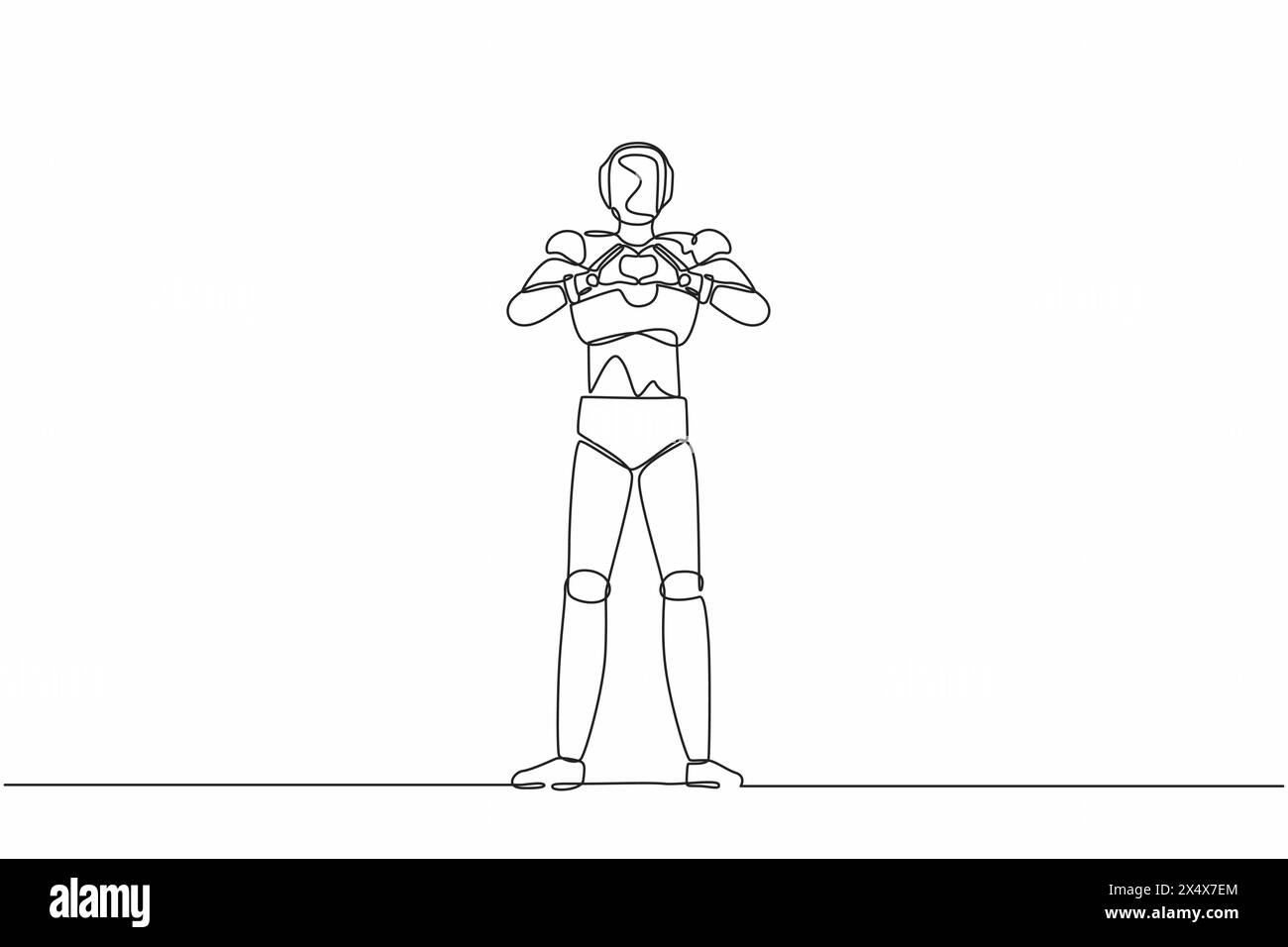 Single one line drawing robot making or gesturing heart symbol with ...