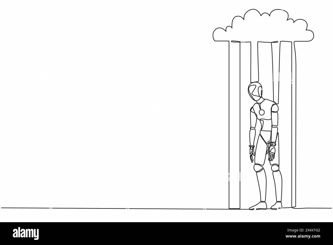 Single continuous line drawing unhappy depressed sad robot in stress ...