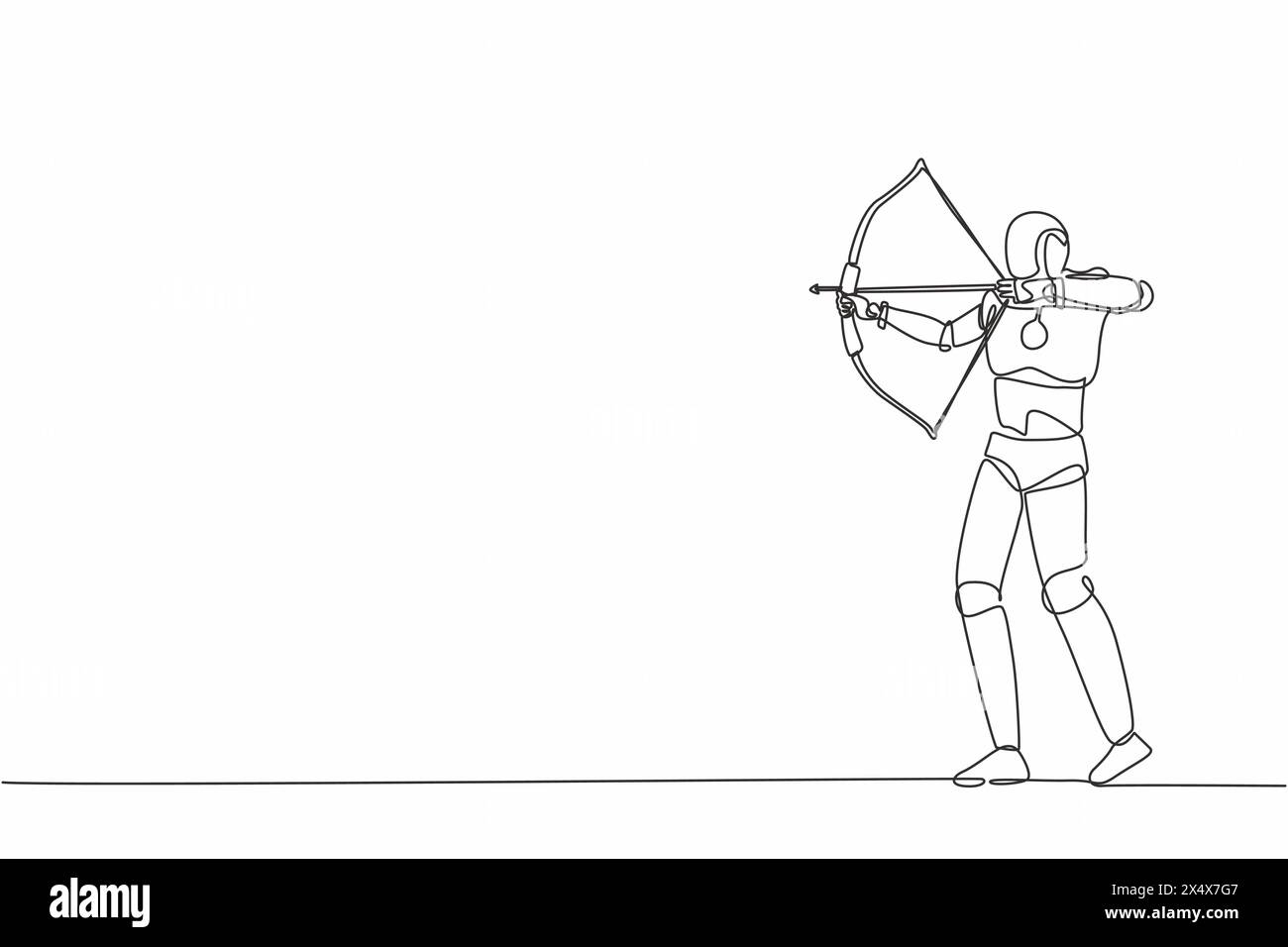 Single continuous line drawing robot trying to shoot target with ...