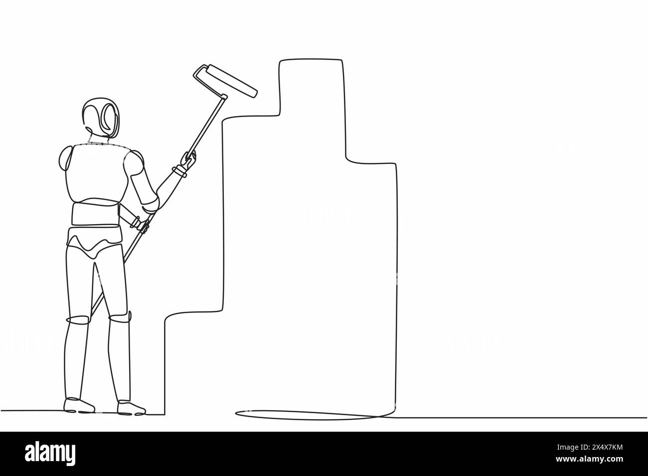 Continuous one line drawing robot painting wall with roller. Home ... Continuous one line drawing robot painting wall with roller. Home ...