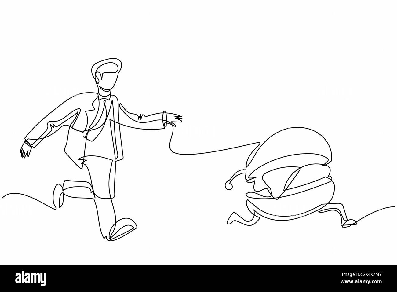 Single continuous line drawing businessman run chasing try to catch ...