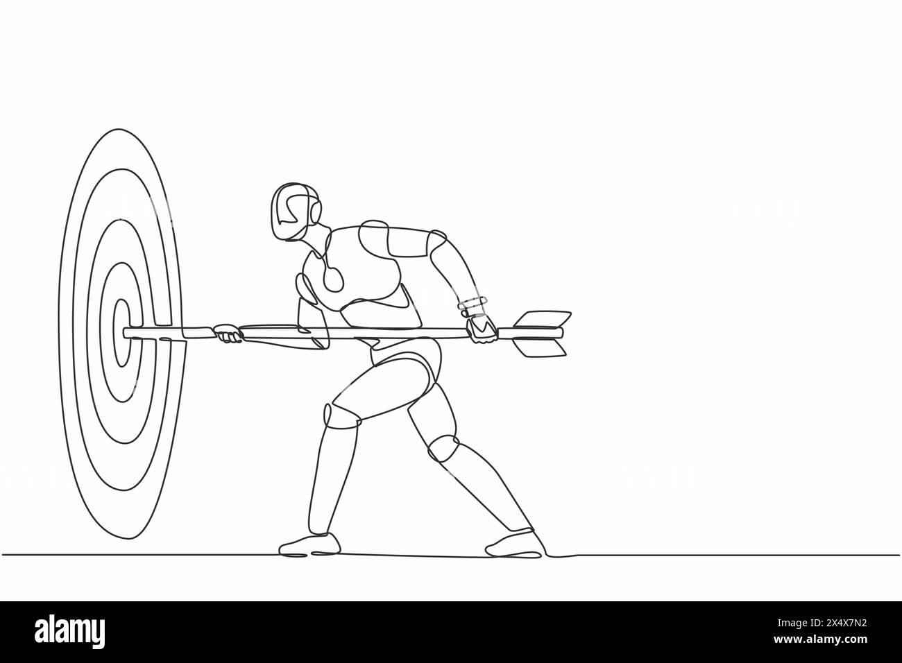 Single continuous line drawing robot hold arrow in hand to target ...