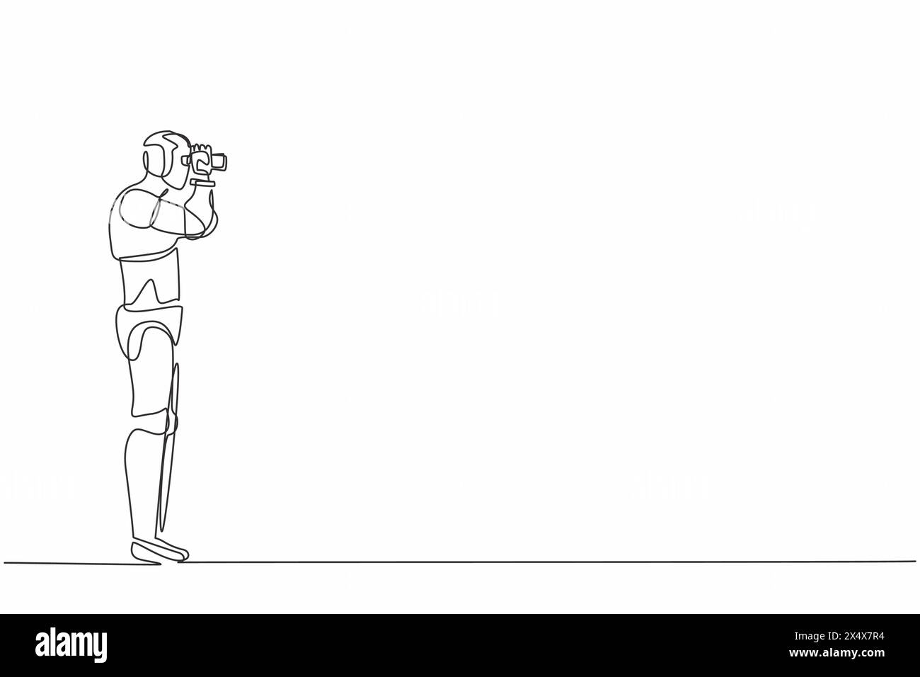 Single one line drawing robot looking opportunities with binoculars in ...