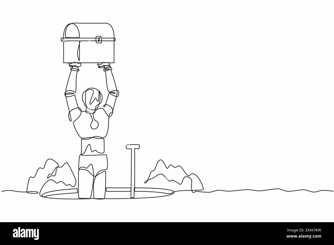 Single continuous line drawing robot standing in digging hole and ... Single continuous line drawing robot standing in digging hole and ...