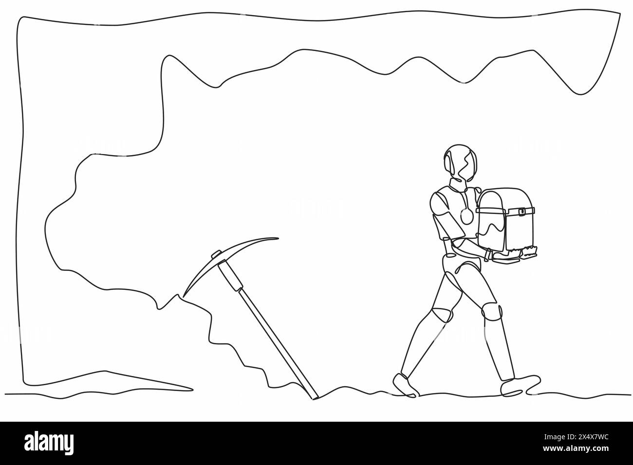 Continuous one line drawing robot carrying treasure chest from ... Continuous one line drawing robot carrying treasure chest from ...