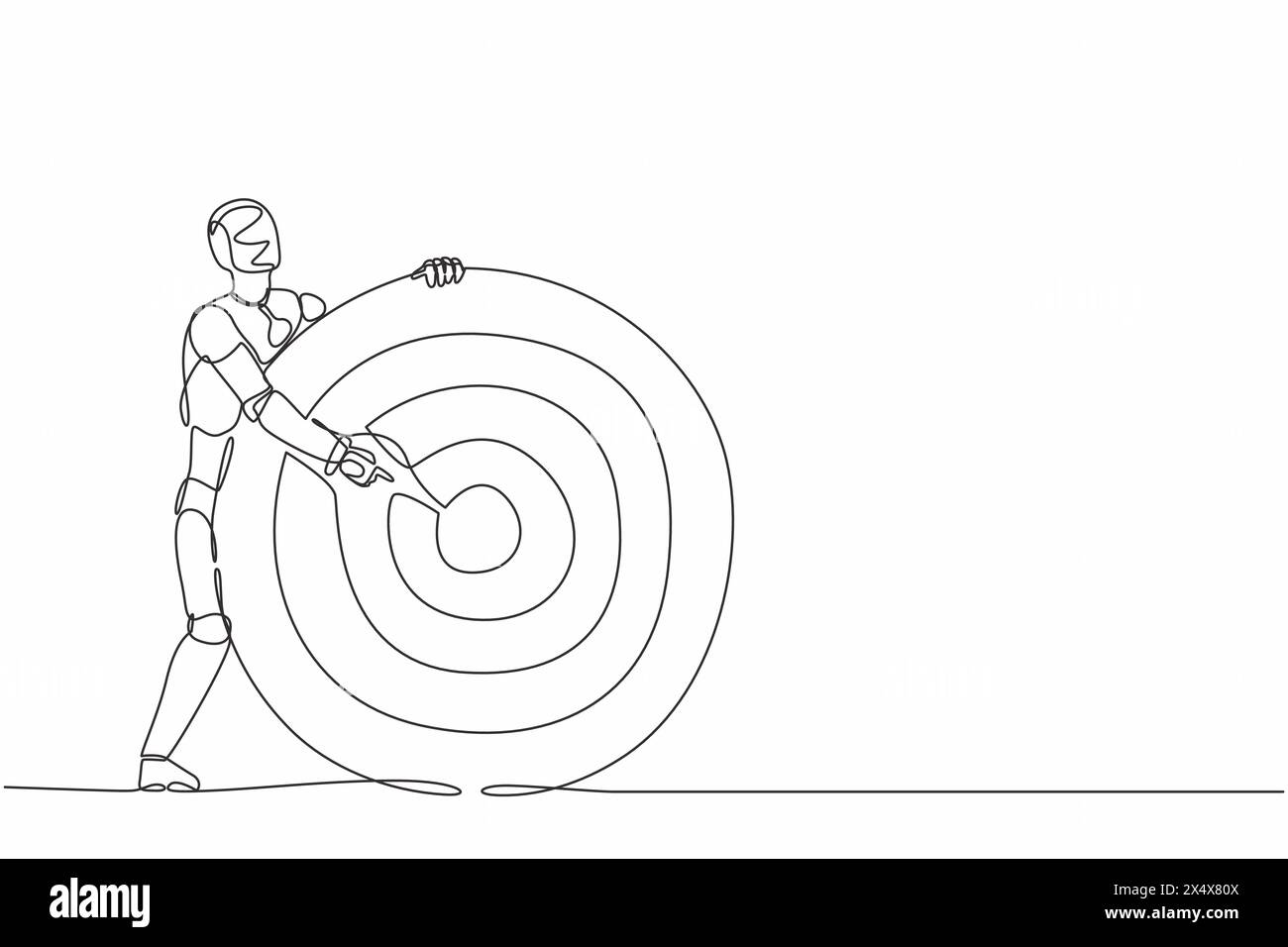 Single one line drawing robot holding archer target or dartboard and ...