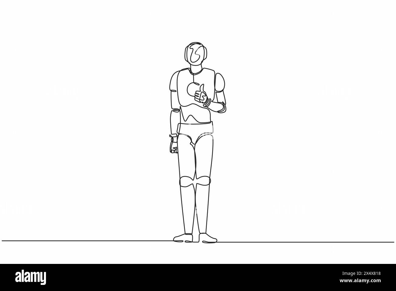 Single one line drawing robot showing thumbs up sign. Deal, like, agree ...