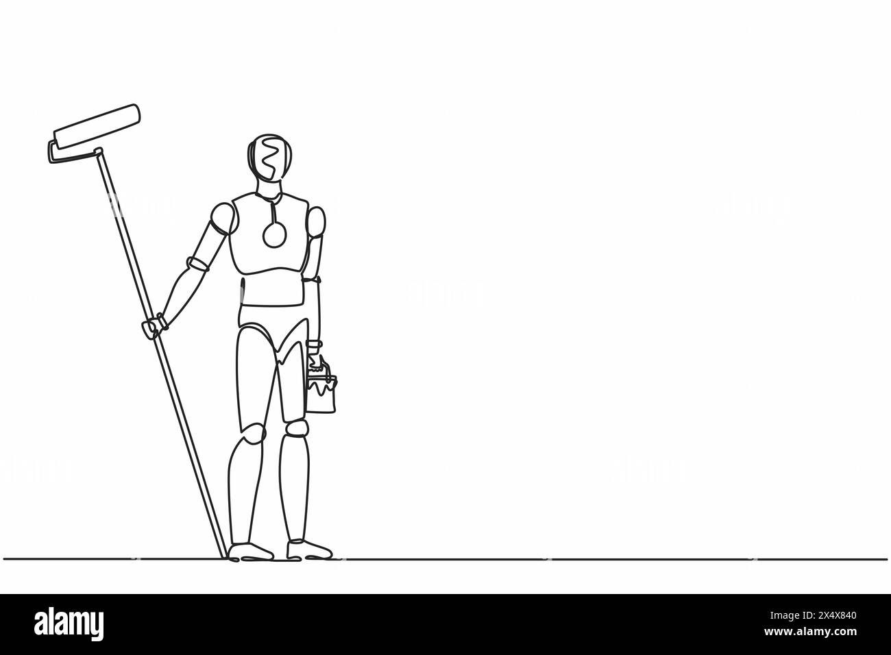 Continuous one line drawing robot painter with bucket of paint and ...