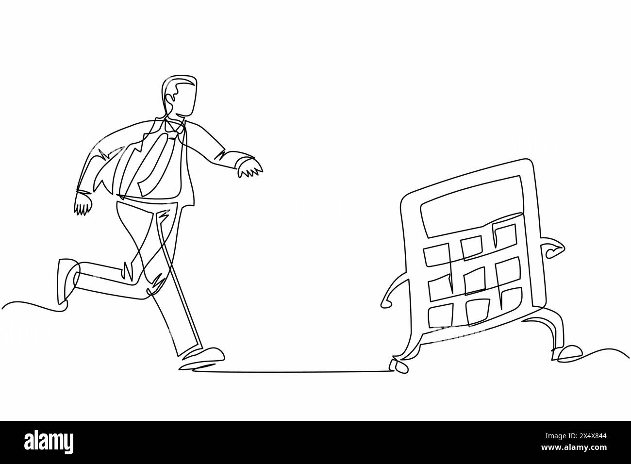 Continuous one line drawing businessman chasing calculator. Math ...