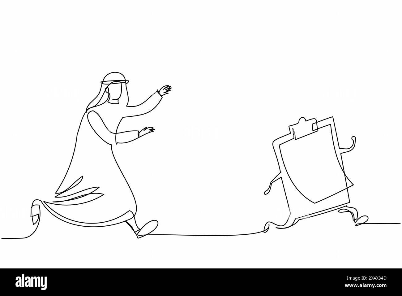 Single continuous line drawing Arab businessman chasing clipboard ...