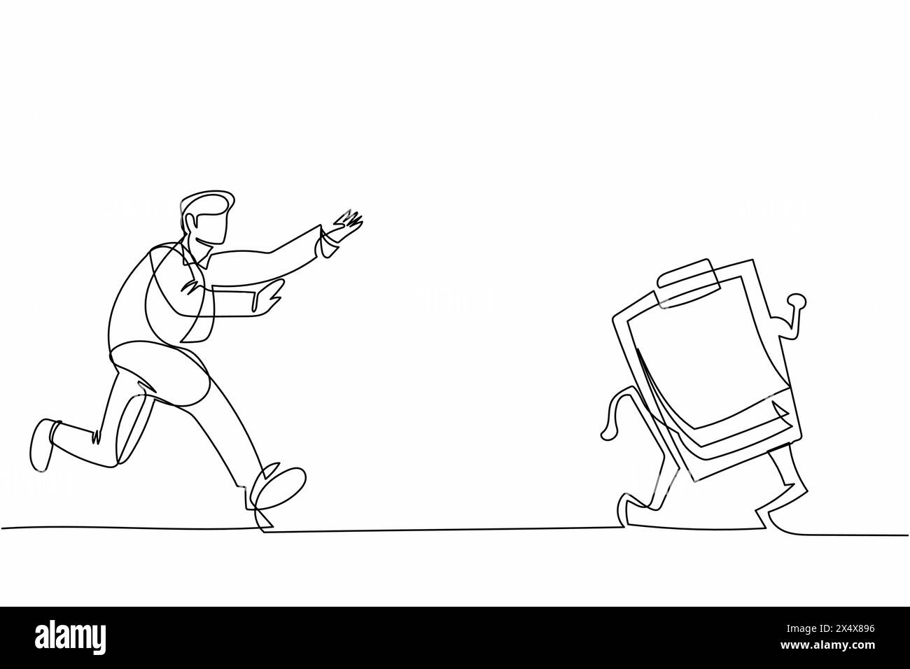 Continuous one line drawing businessman run chasing try to catch ...