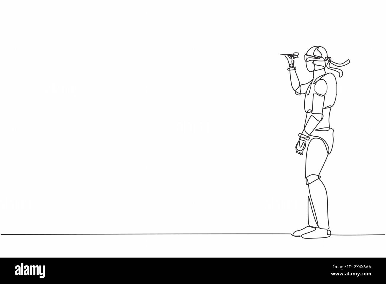 Single continuous line drawing robot blindfolded throwing dart. Unclear ...