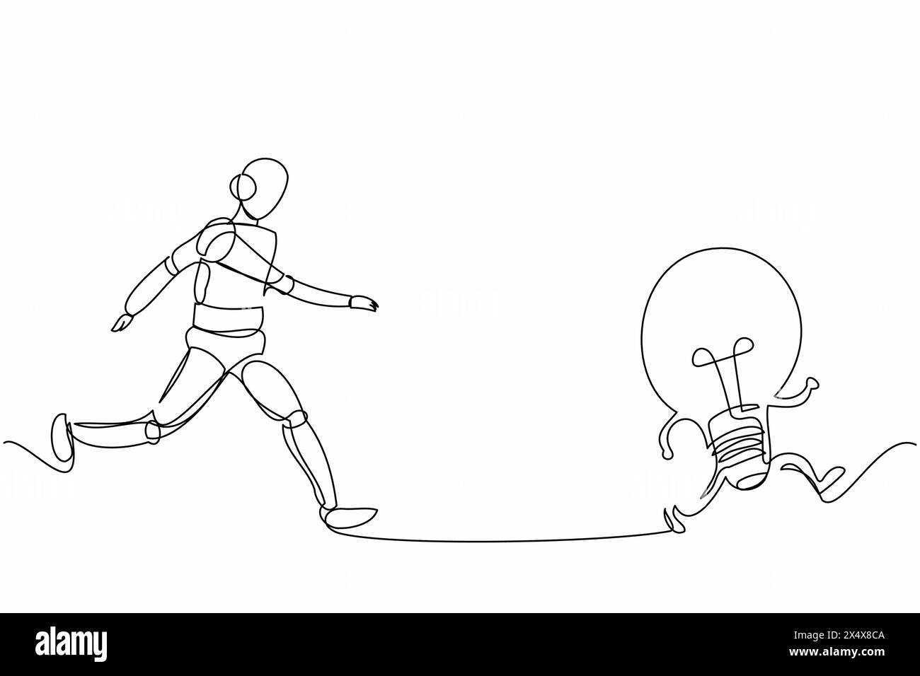 Continuous one line drawing robot chasing light bulb. Innovation for ...