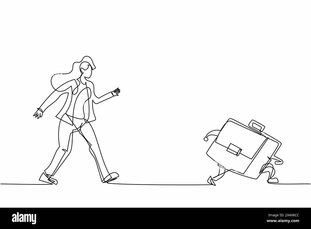 Continuous one line drawing businesswoman run chasing try to catch ...