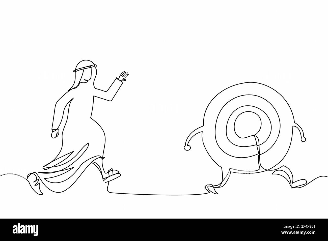 Continuous one line drawing Arab businessman chasing for target ...