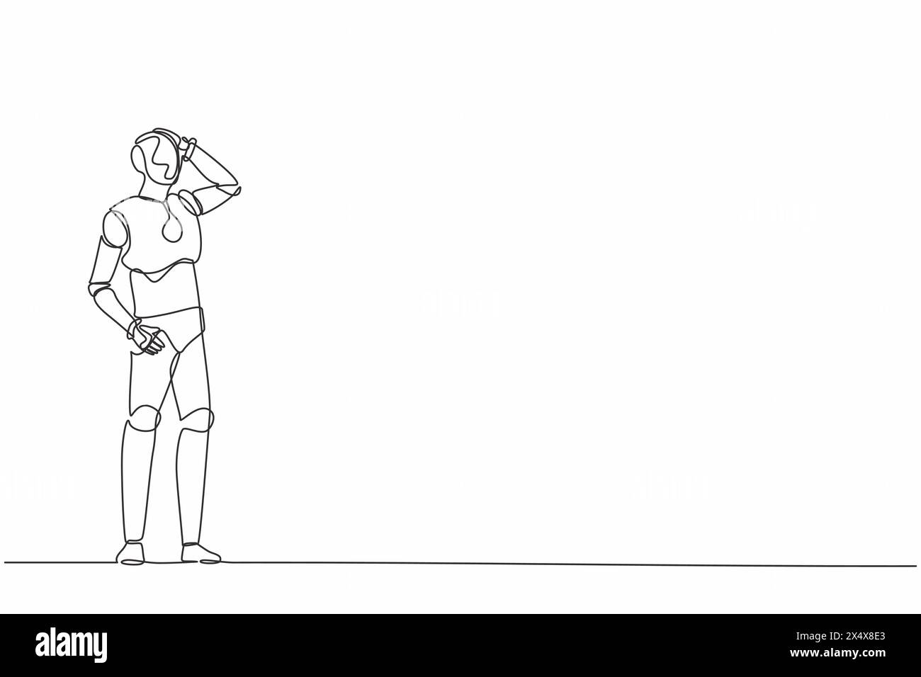 Continuous one line drawing confused robot standing missed ...