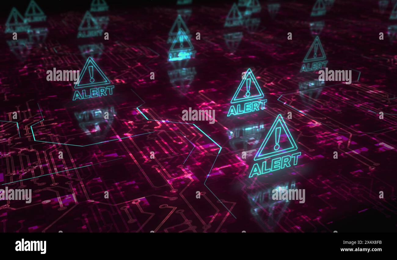 Alert warning exclamation mark symbol digital concept. Network, cyber ...