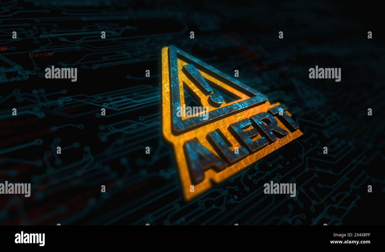 Alert warning exclamation mark symbol digital concept. Network, cyber ...