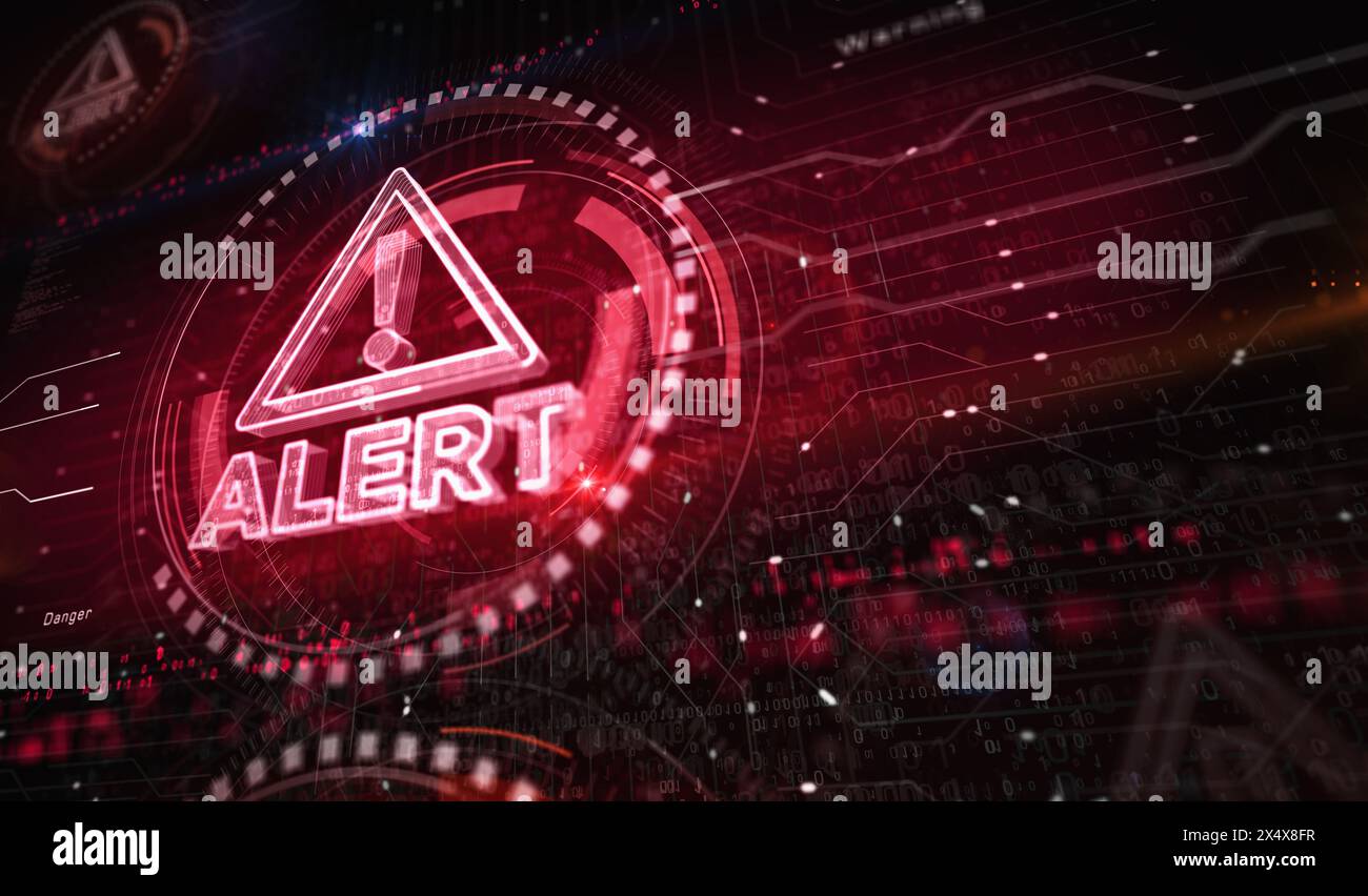 Alert warning exclamation mark symbol digital concept. Network, cyber technology and computer ...