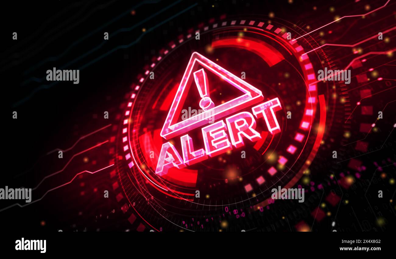 Alert warning exclamation mark symbol digital concept. Network, cyber technology and computer ...