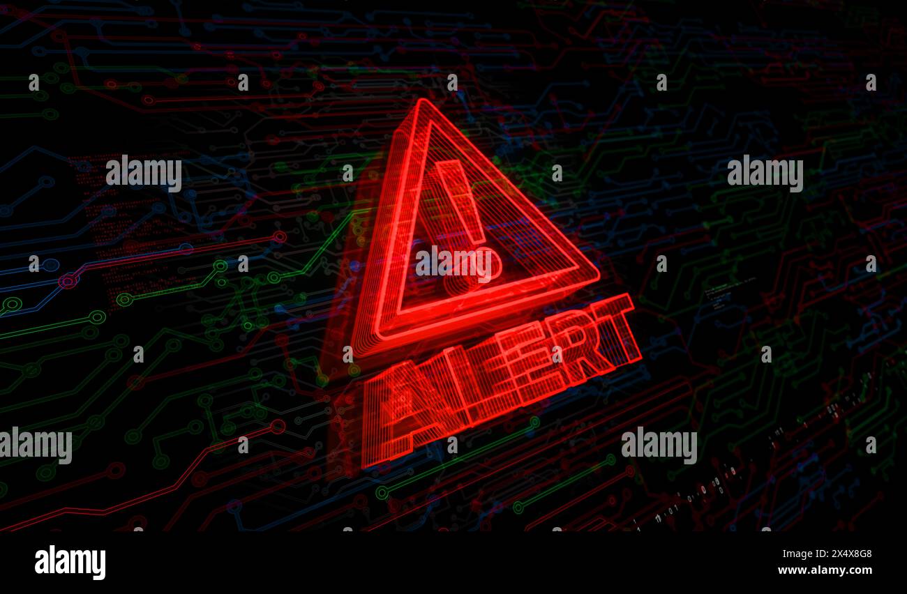Alert warning exclamation mark symbol digital concept. Network, cyber ...
