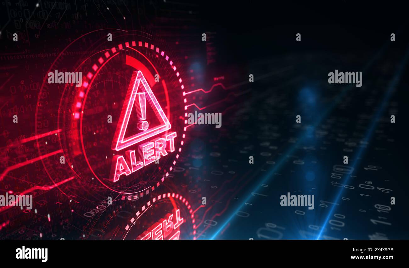 Alert warning exclamation mark symbol digital concept. Network, cyber technology and computer ...