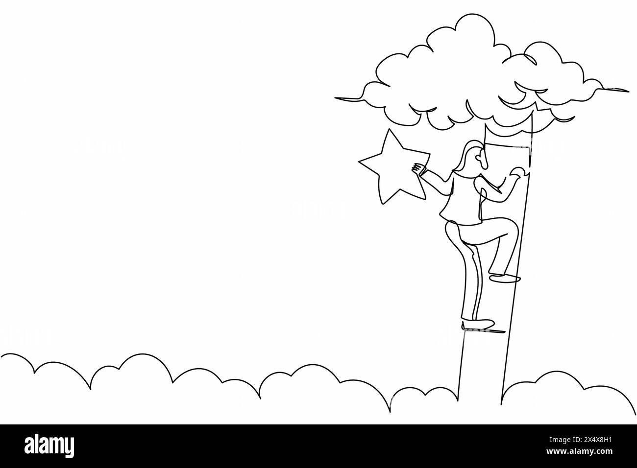 Continuous one line drawing attractive businesswoman standing on stairs ...