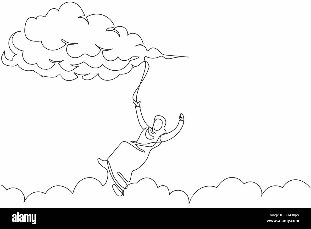 Single continuous line drawing failed Arab businesswoman falling from ...