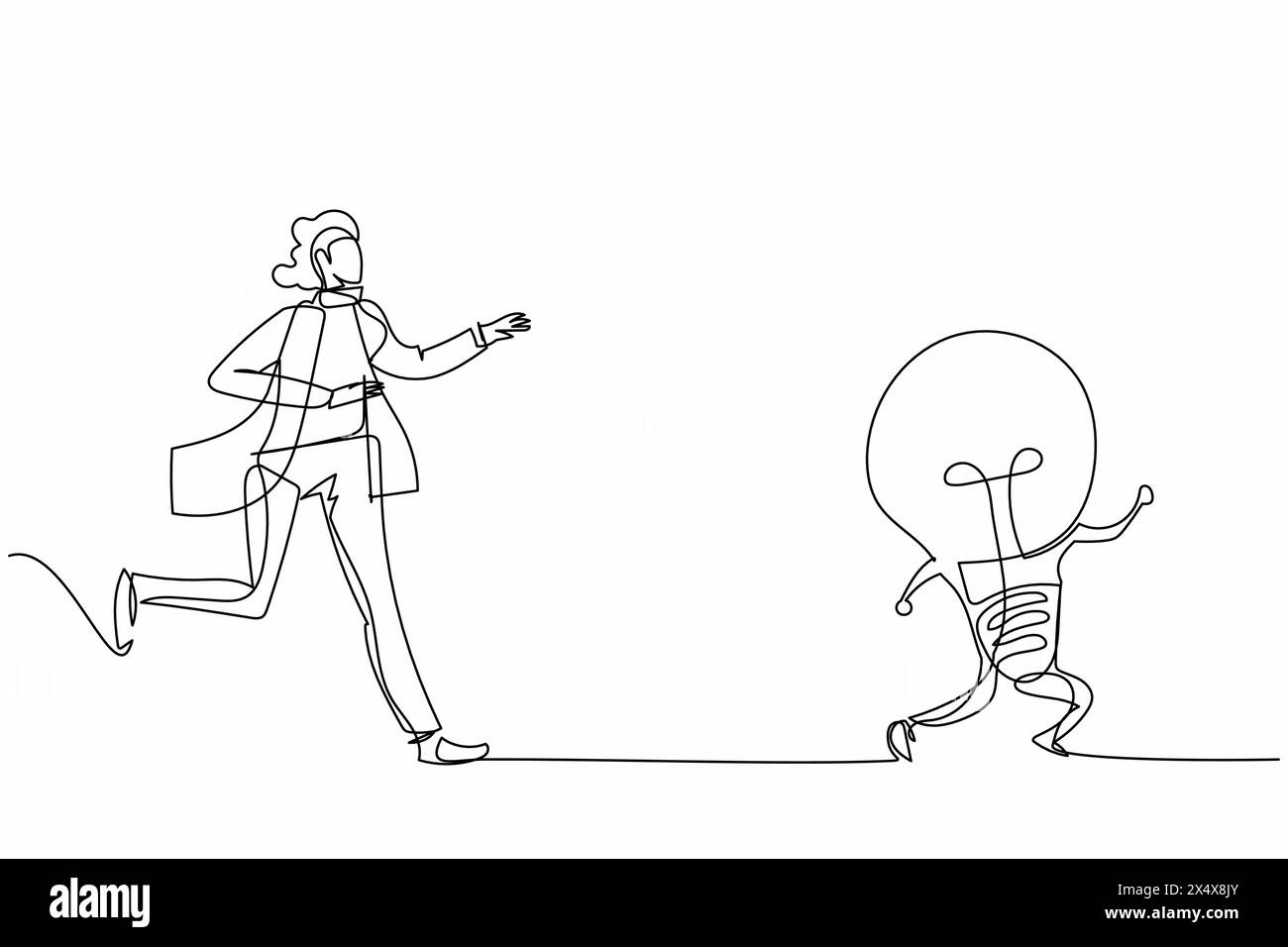 Single continuous line drawing businesswoman run chasing try to catch ...