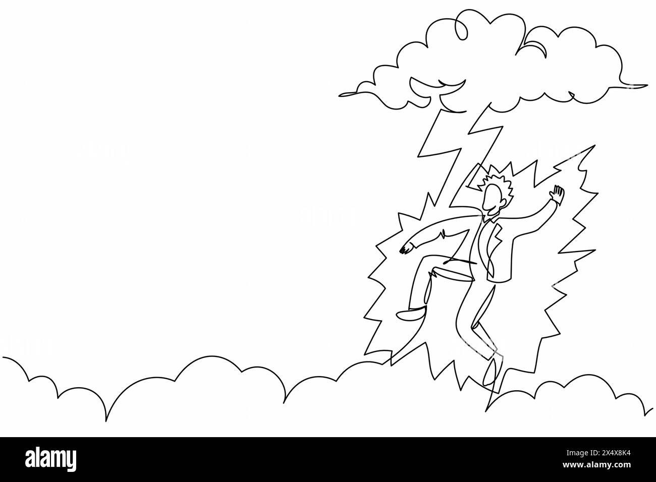 Continuous one line drawing unhappy businessman struck by lightning or ...