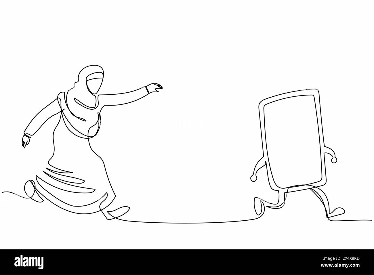 Single continuous line drawing Arab businesswoman run chasing ...