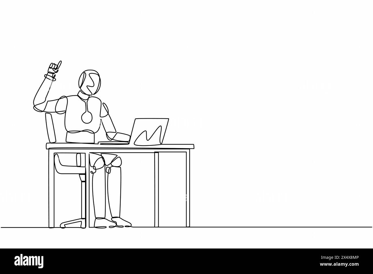 Single continuous line drawing robot getting bright new idea while ...